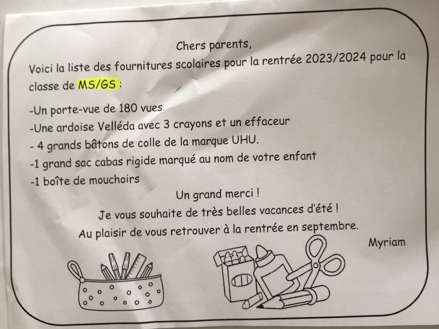 Listes des fournitures rentrée – Ecole Saint Joseph